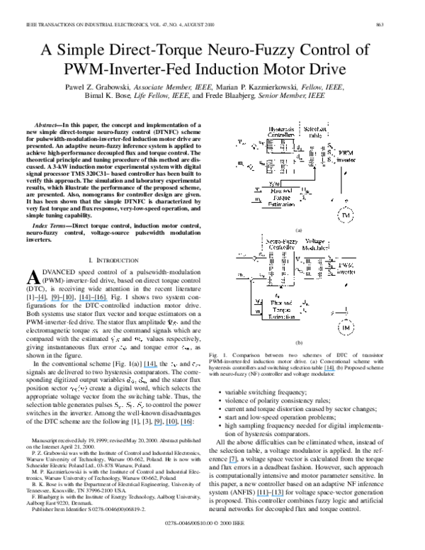 Pdf A Simple Direct Torque Neuro Fuzzy Control Of Pwm Inverter Fed Induction Motor Drive