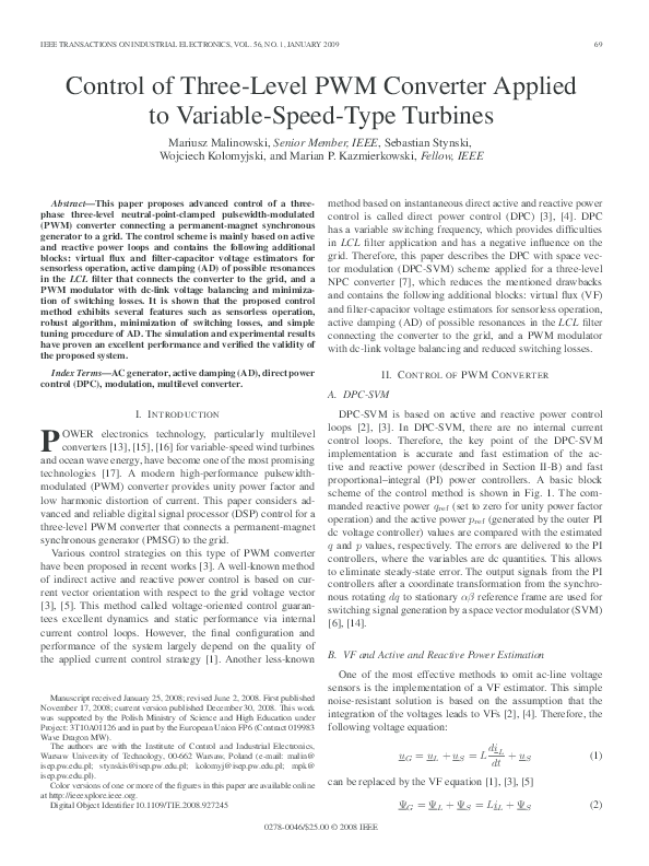 (PDF) Control of Three-Level PWM Converter Applied to Variable-Speed-Type Turbines