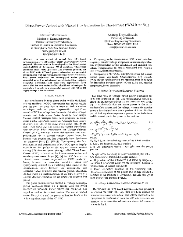 Pdf Direct Power Control With Virtual Flux Estimation For Three Phase Pwm Rectifiers