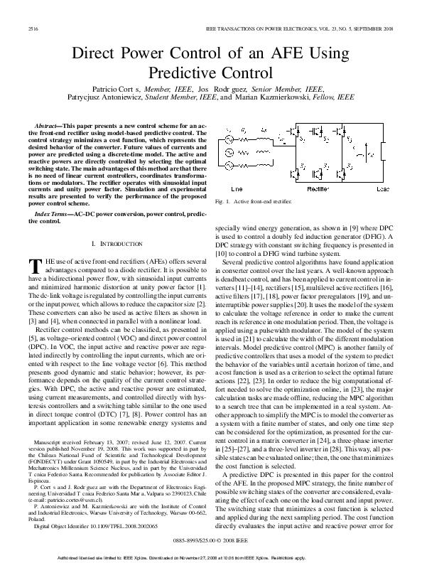 (PDF) Direct Power Control of an AFE Using Predictive Control