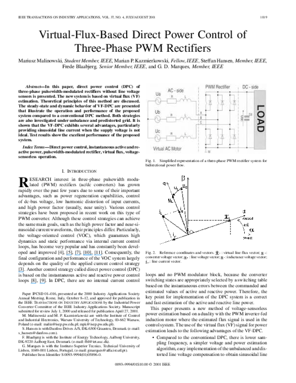 (PDF) Virtual-flux-based direct power control of three-phase PWM rectifiers