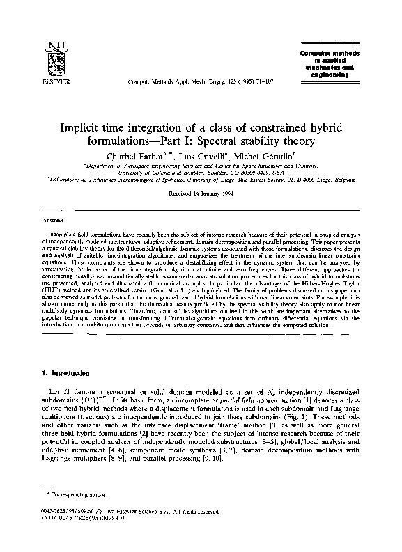 (PDF) Implicit time integration of a class of constrained hybrid formulations—Part I: Spectral ...