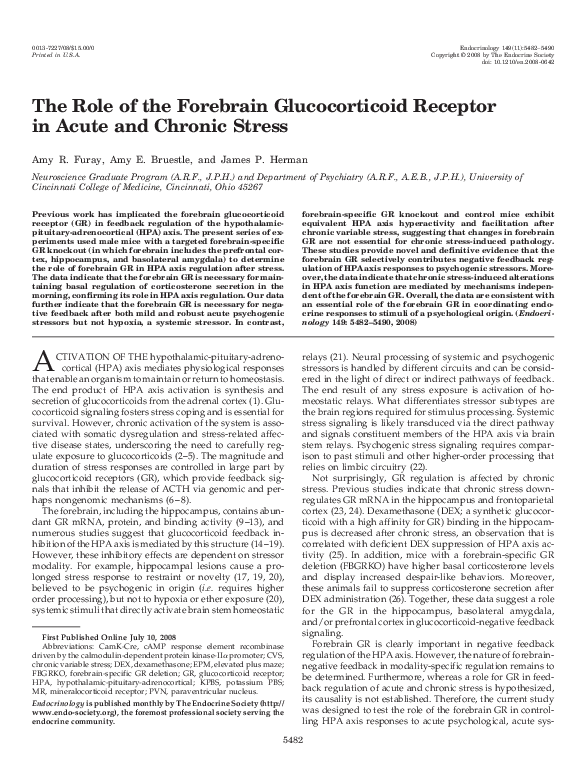 (PDF) The Role of the Forebrain Glucocorticoid Receptor in Acute and ...