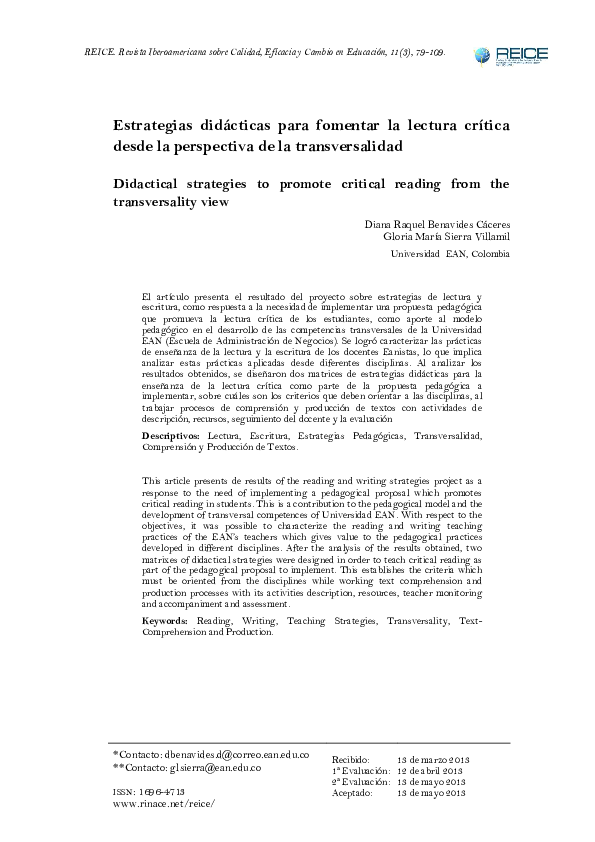 (PDF) Estrategias didácticas para fomentar la lectura crítica desde la ...