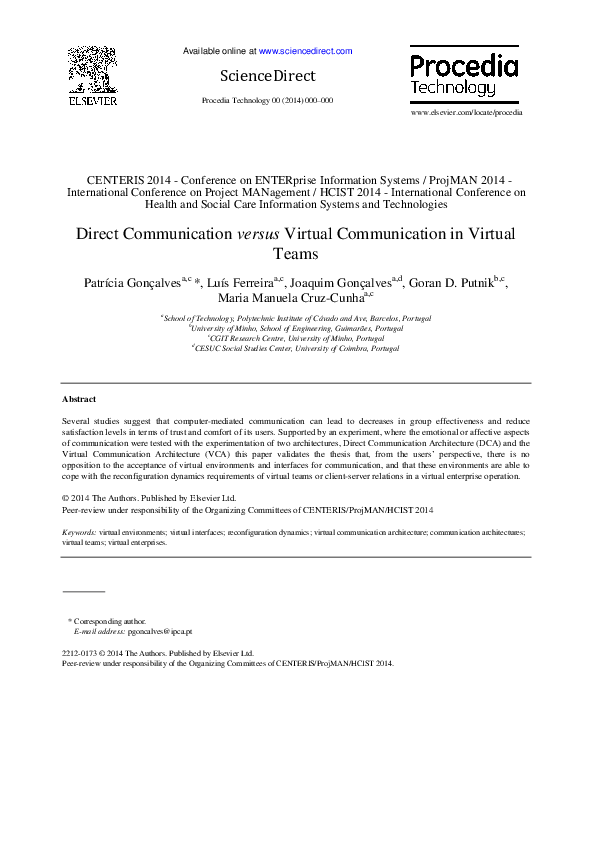(PDF) Direct Communication versus Virtual Communication in Virtual Teams
