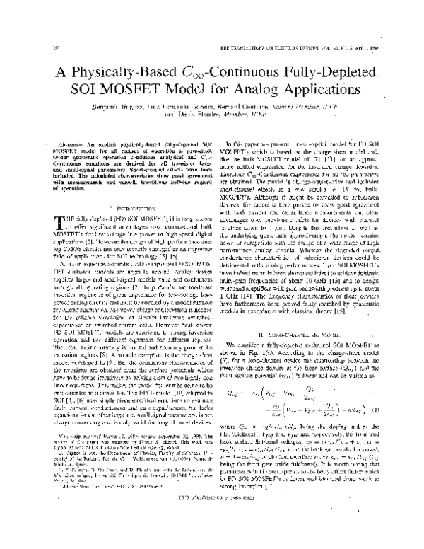 Pdf A Physically Based Csub ∞ Continuous Fully Depleted Soi Mosfet Model For Analog Applications