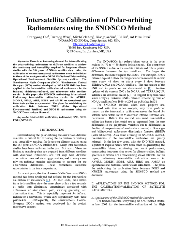 (PDF) Intersatellite calibration of polar-orbiting radiometers using ...