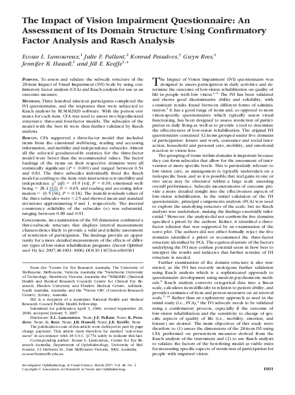 (PDF) The Impact of Vision Impairment Questionnaire: An Assessment of ...