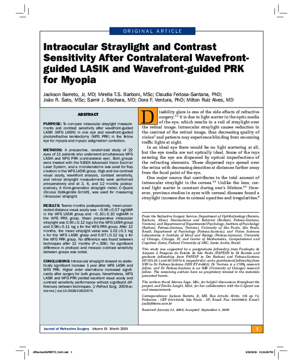(PDF) Intraocular Straylight and Contrast Sensitivity After Contralateral Wavefront-guided LASIK ...