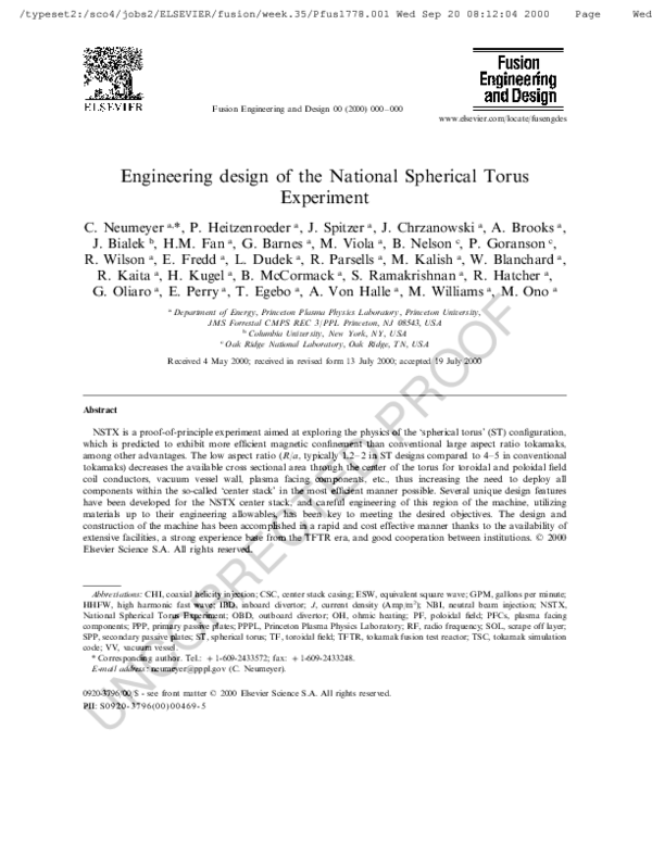 (PDF) Engineering design of the National Spherical Torus Experiment
