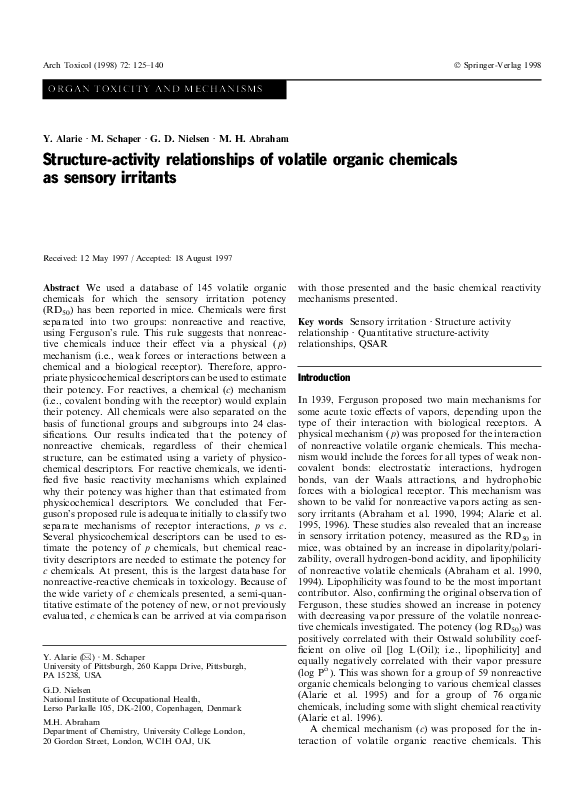 (PDF) Structure-activity relationships of volatile organic chemicals as ...