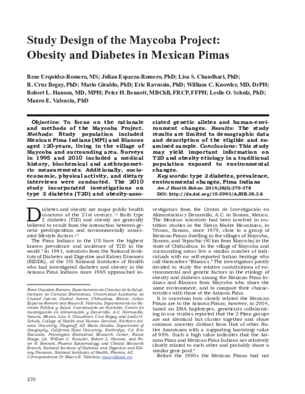 (PDF) Study Design of the Maycoba Project: Obesity and Diabetes in ...
