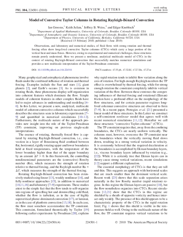 (PDF) Model of Convective Taylor Columns in Rotating Rayleigh-Bénard ...