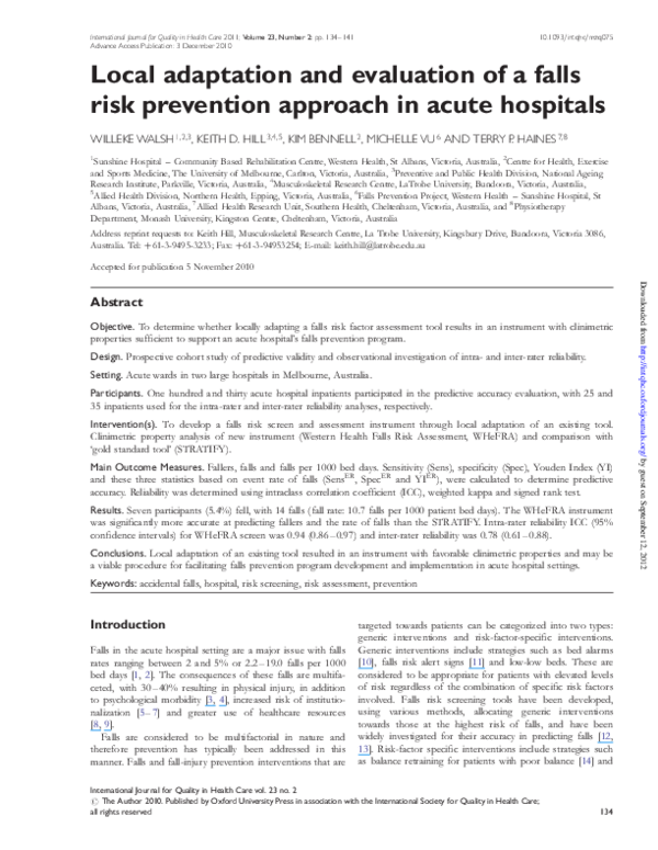 (PDF) Local adaptation and evaluation of a falls risk prevention ...