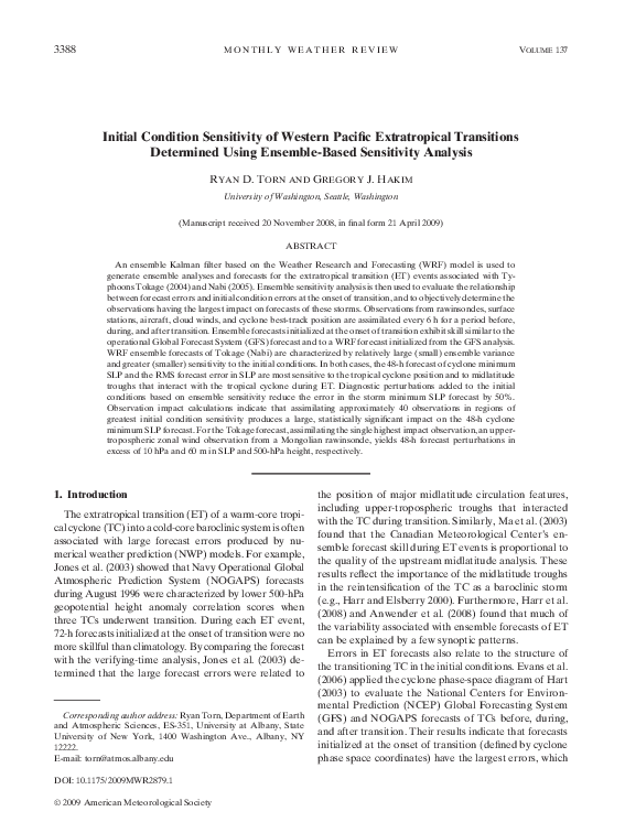 (PDF) Initial Condition Sensitivity of Western Pacific Extratropical Transitions Determined ...
