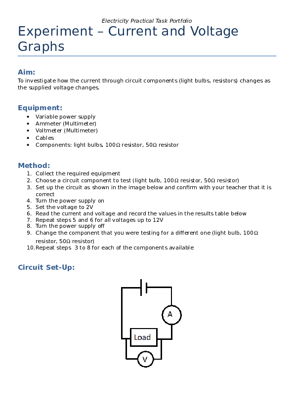 (DOC) Experiment – Current and Voltage Graphs