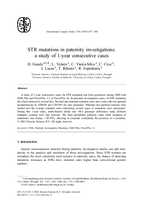 (PDF) STR mutations in paternity investigations: a study of 1-year ...