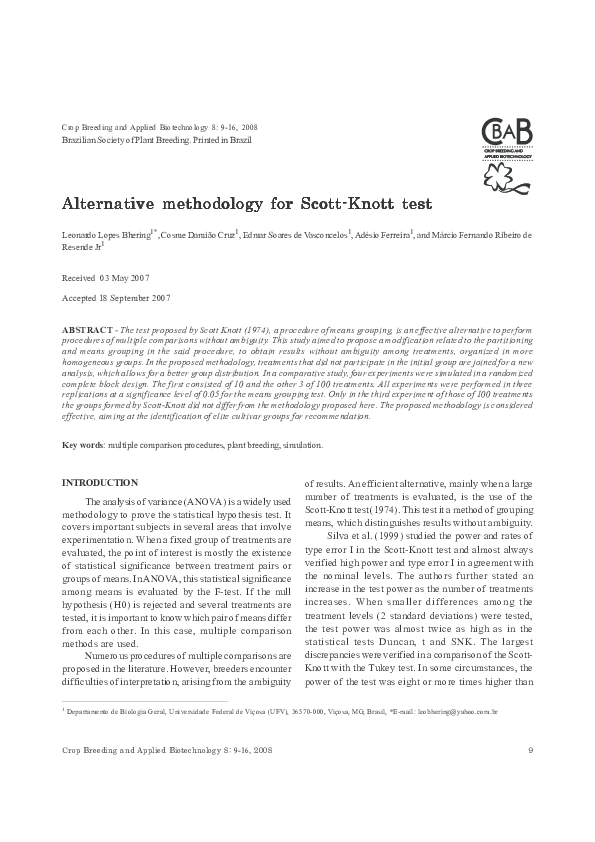 (PDF) Alternative methodology for Scott-Knott test