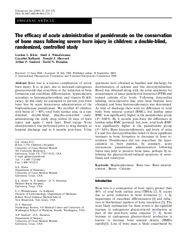 (PDF) The efficacy of acute administration of pamidronate on the conservation of bone mass ...
