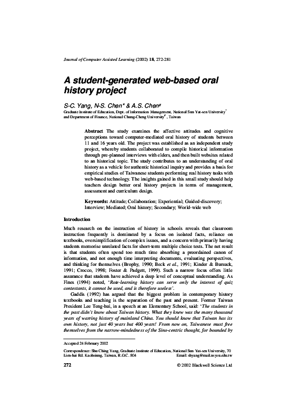 (PDF) A student-generated web-based oral history project