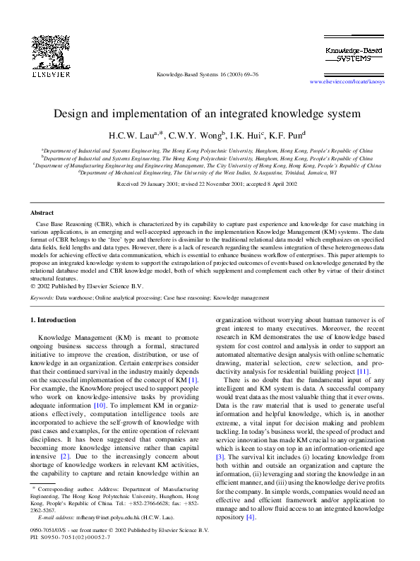 (PDF) Design and implementation of an integrated knowledge system
