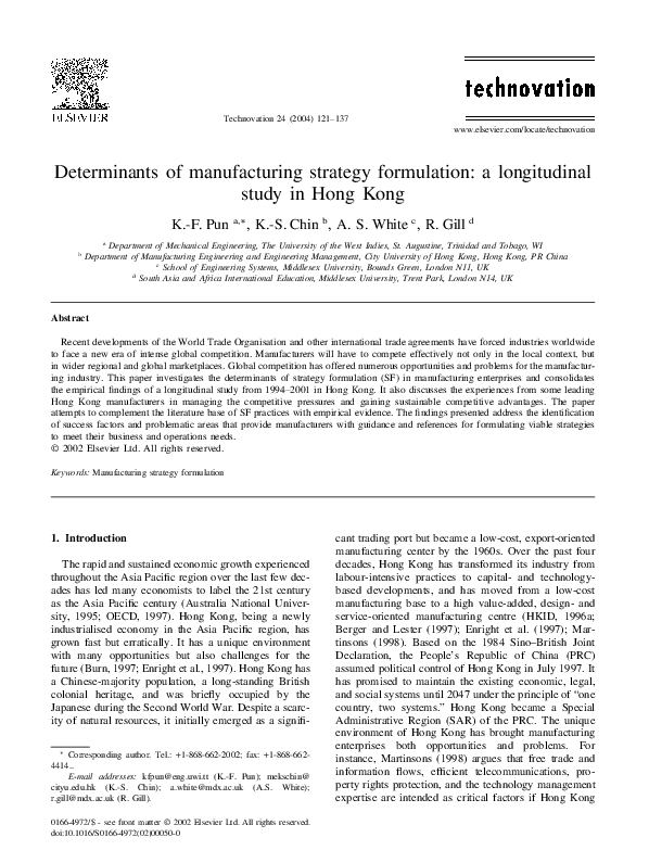 (PDF) Determinants of manufacturing strategy formulation: a ...