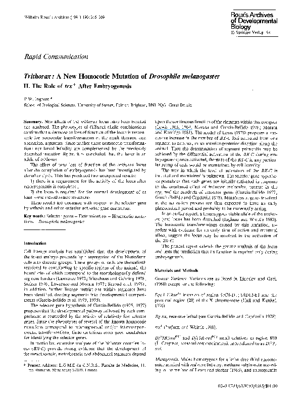 (PDF) Trithorax: A new homoeotic mutation ofDrosophila melanogaster