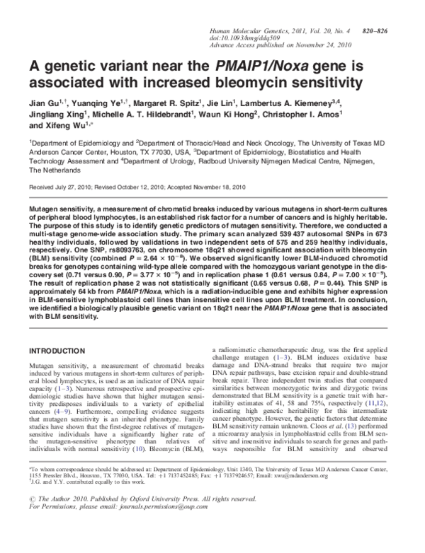 (PDF) A genetic variant near the PMAIP1/Noxa gene is associated with ...