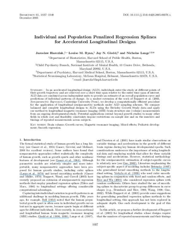 (PDF) Individual and Population Penalized Regression Splines for Accelerated Longitudinal Designs