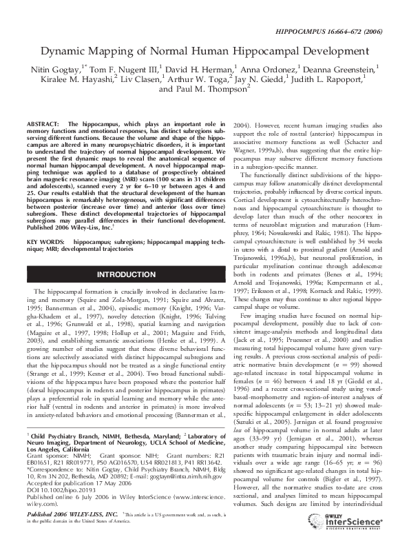 (PDF) Mapping Human Hippocampal Development Dynamics