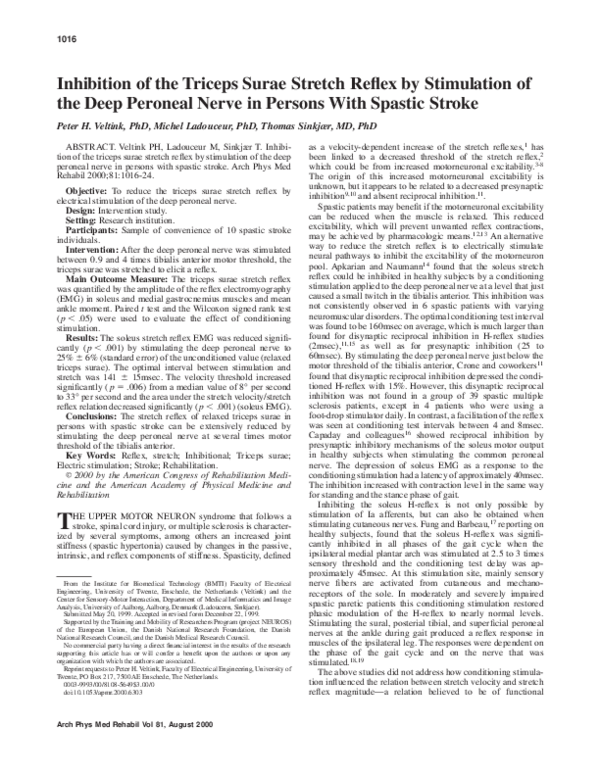 (PDF) Inhibition of the triceps surae stretch reflex by stimulation of ...