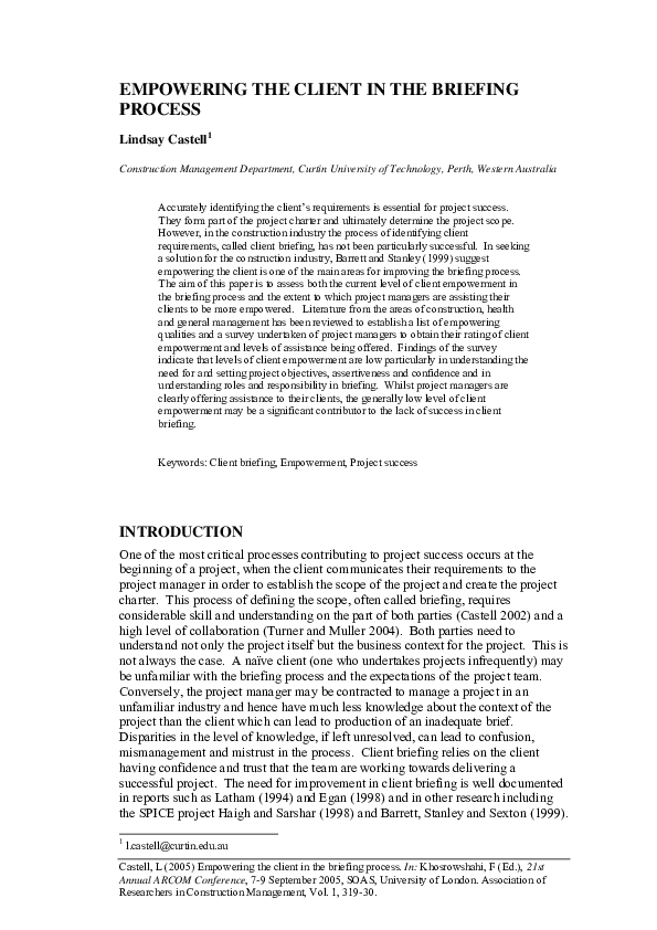 (PDF) EMPOWERING THE CLIENT IN THE BRIEFING PROCESS