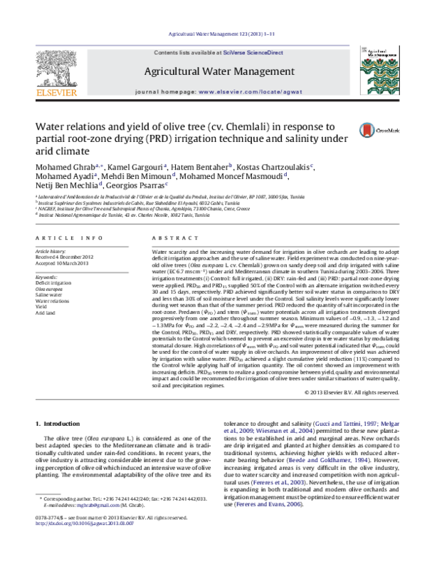 Long Term Effects Of Partial Root Zone Drying Prd On Yield Oil