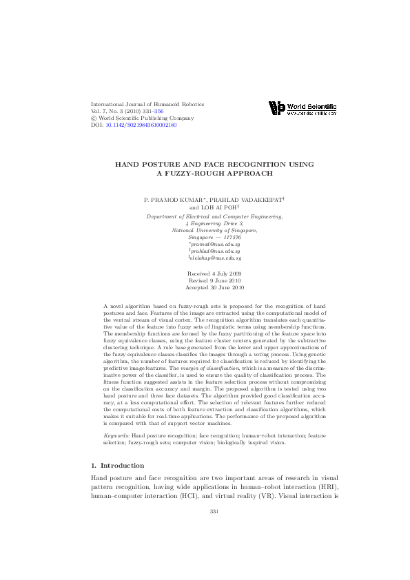 Pdf Hand Posture And Face Recognition Using A Fuzzy Rough Approach