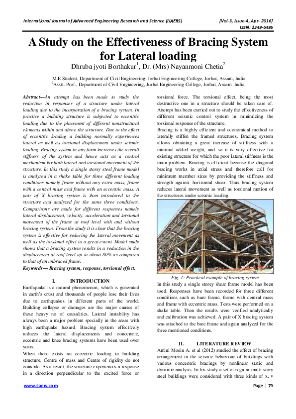 A Study on the Effectiveness of Bracing System for Lateral loading