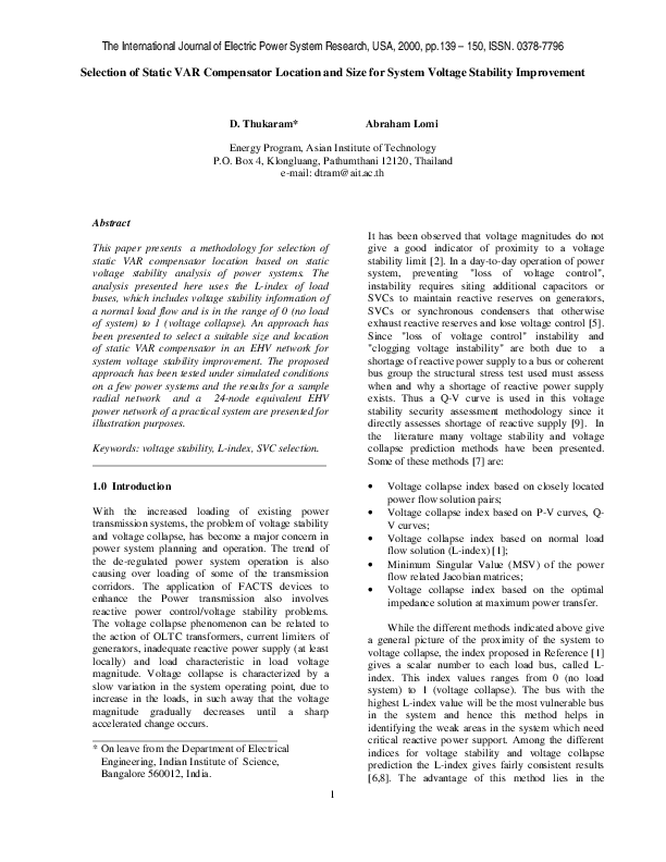 (PDF) Selection of static VAR compensator location and size for system ...