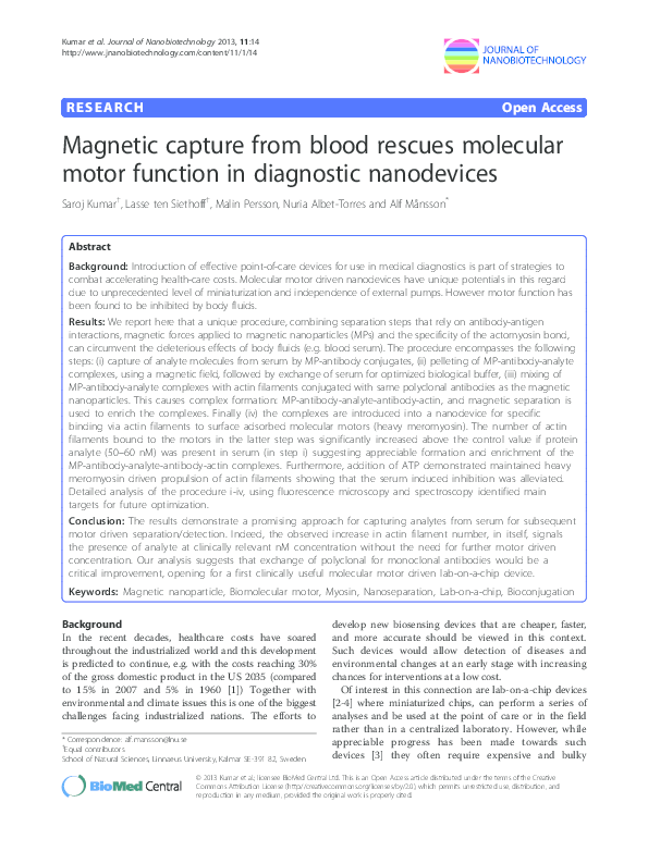 (PDF) Magnetic capture from blood rescues molecular motor function in ...