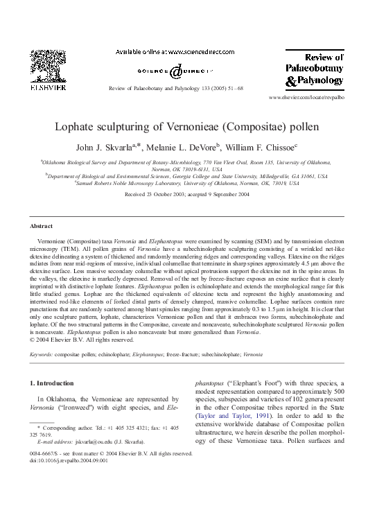(PDF) Lophate sculpturing of Vernonieae (Compositae) pollen