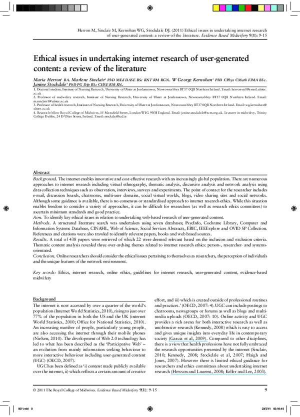 (PDF) Ethical issues in undertaking internet research of user-generated ...