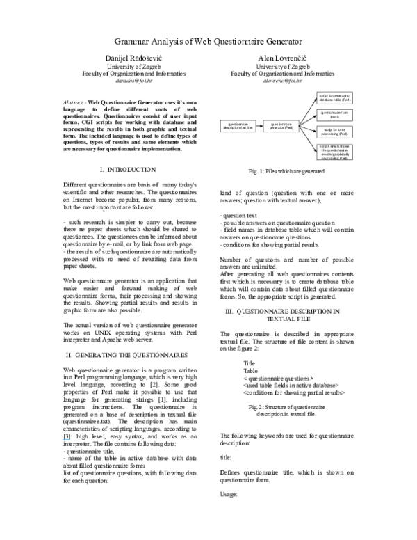 (PDF) Grammar analysis of web questionnaire generator