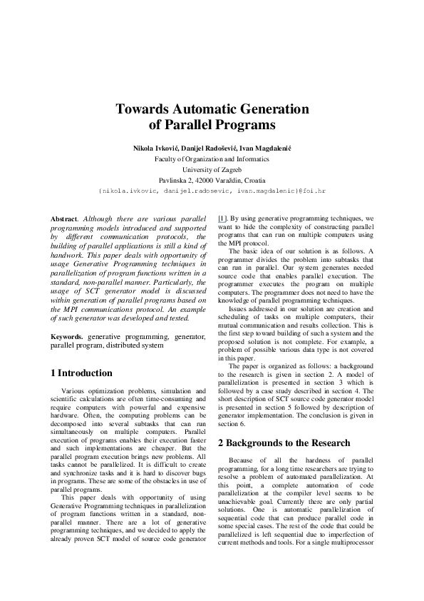 (PDF) Towards Automatic Generation of Parallel Programs