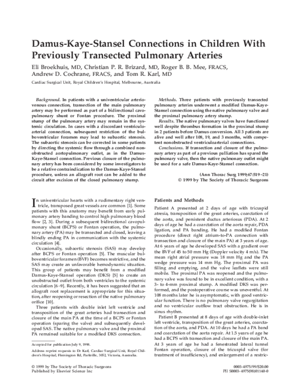 (PDF) Damus-Kaye-Stansel connections in children with previously ...