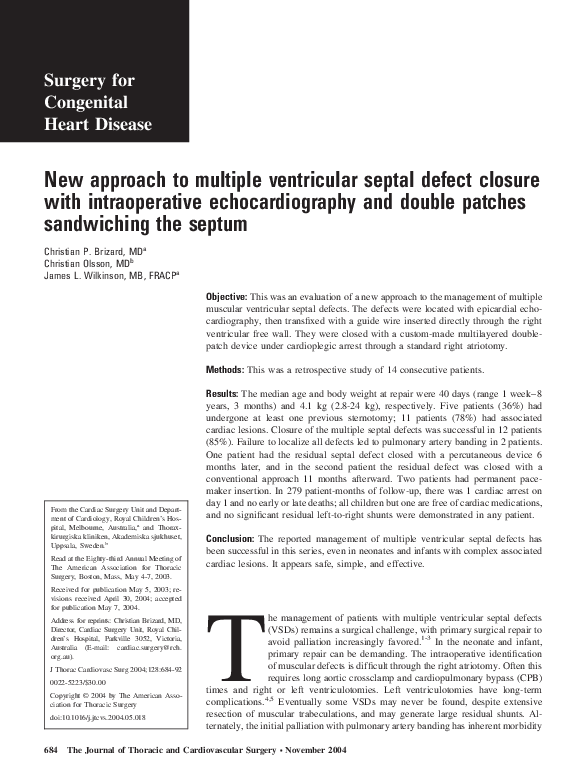 (PDF) New approach to multiple ventricular septal defect closure with ...