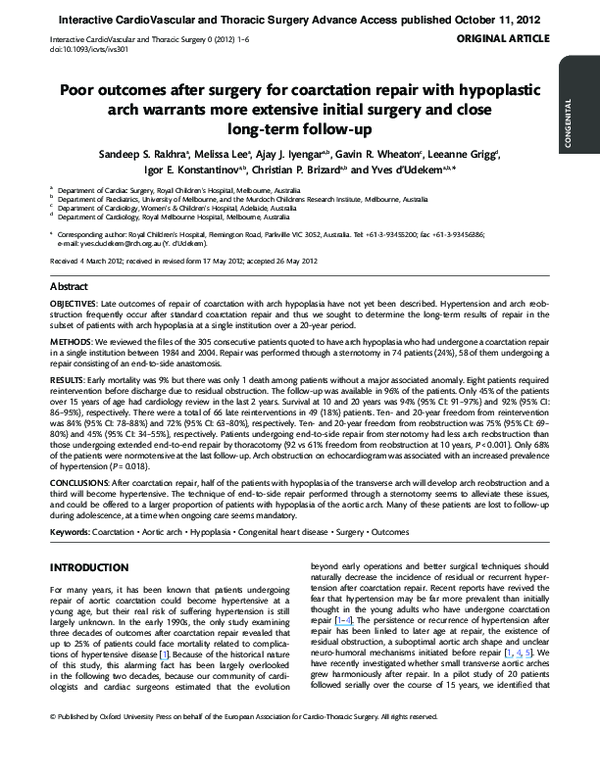 (PDF) Poor outcomes after surgery for coarctation repair with ...