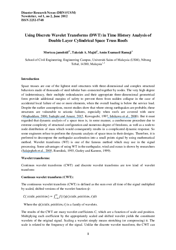 Pdf Using Discrete Wavelet Transforms Dwt In Time History Analysis