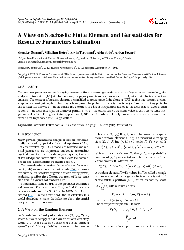Pdf A View On Stochastic Finite Element And Geostatistics For Resource Parameters Estimation