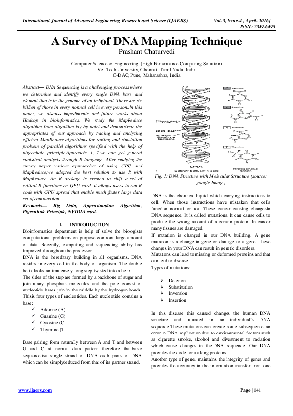 A Survey Of Dna Mapping Technique Ijaers Journal