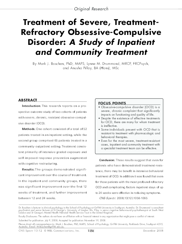 (PDF) Treatment of severe, treatment-refractory obsessive-compulsive ...