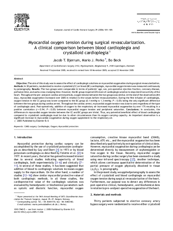 (PDF) Myocardial oxygen tension during surgical revascularization.☆A ...