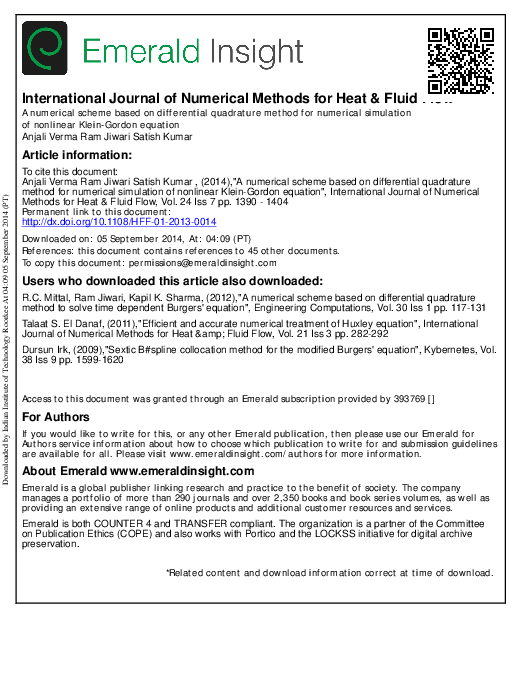 Pdf A Numerical Scheme Based On Differential Quadrature Method For Numerical Simulation Of